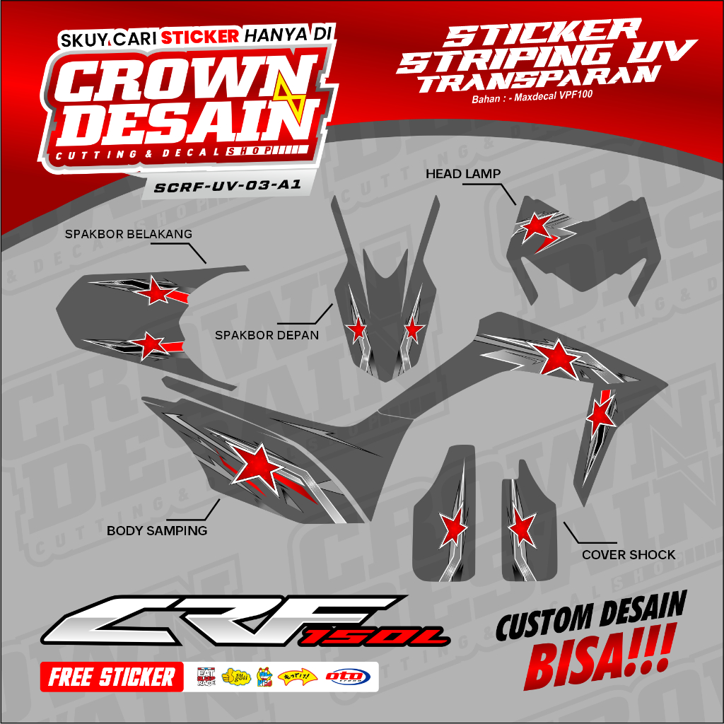 Jual Striping UV Transparan Honda CRF150LDesain Star Diesel Terbaru ...