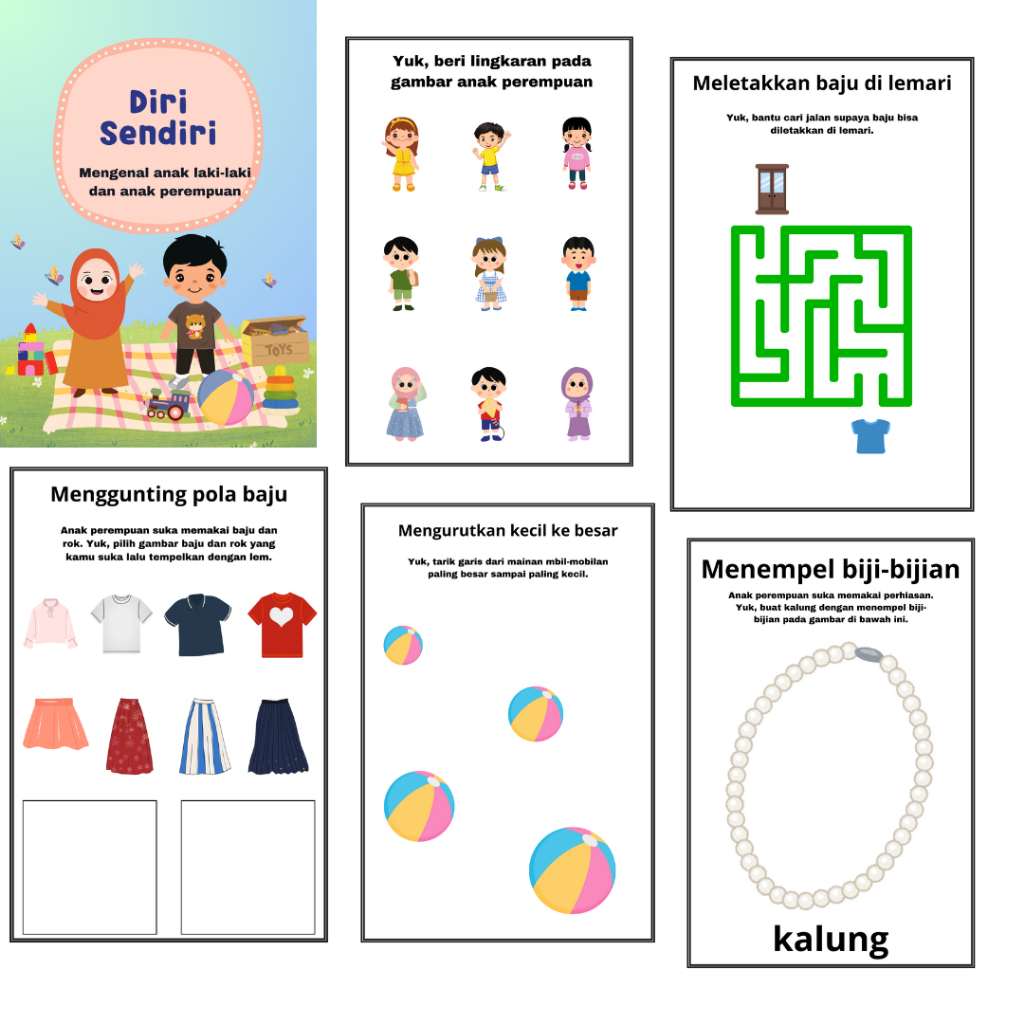 Jual Worksheet PAUD Tema Diri Sendiri l Worksheet Anak PAUD Mengenal ...