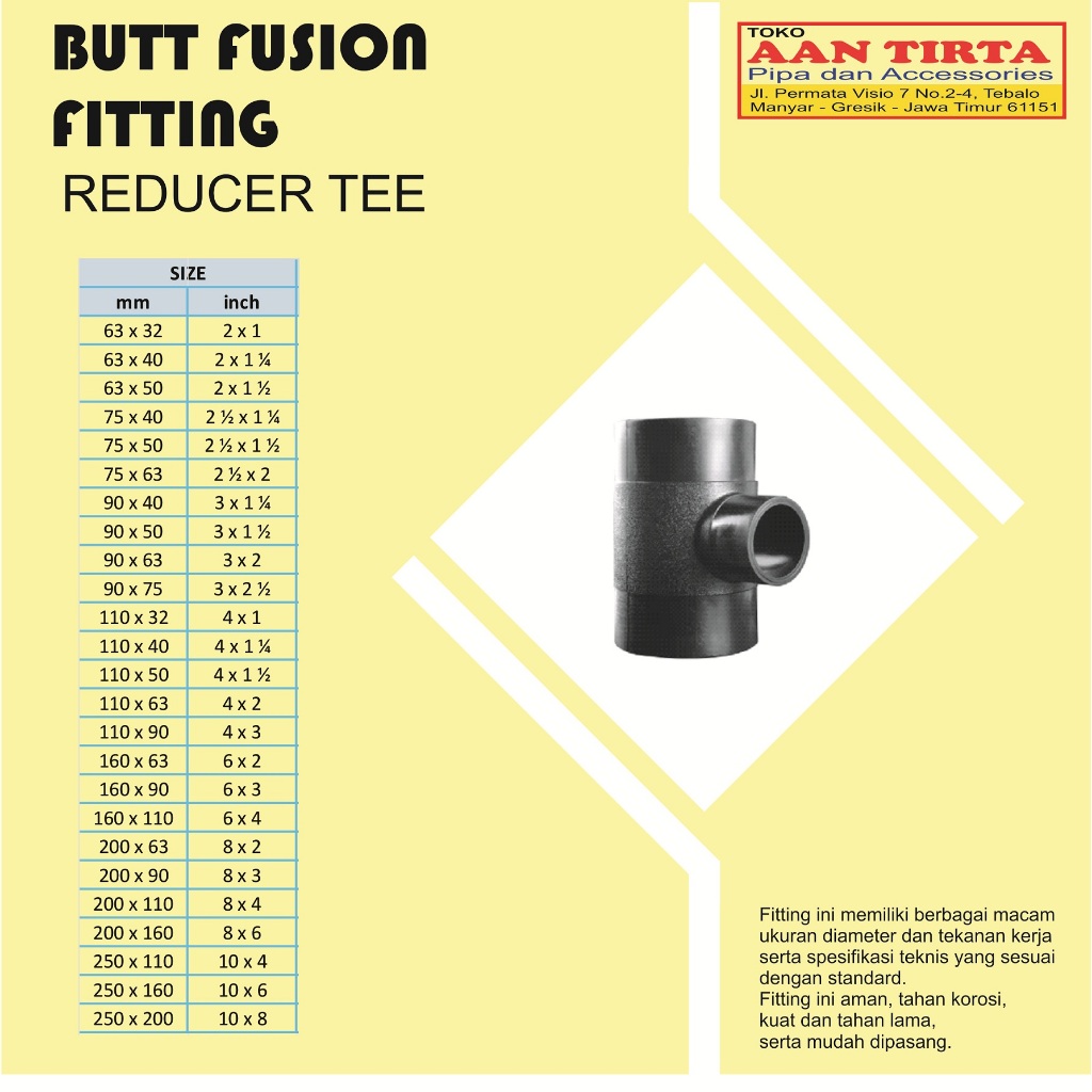 Jual Reduce Tee HDPE 63 x 32 mm PN16 - Butt Fusion Fitting - Aksesoris ...