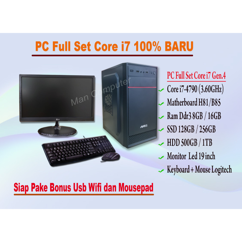 Jual PC BARU Full Set Core i7 4790 + Monitor led + Keyboard dan Mouse ...
