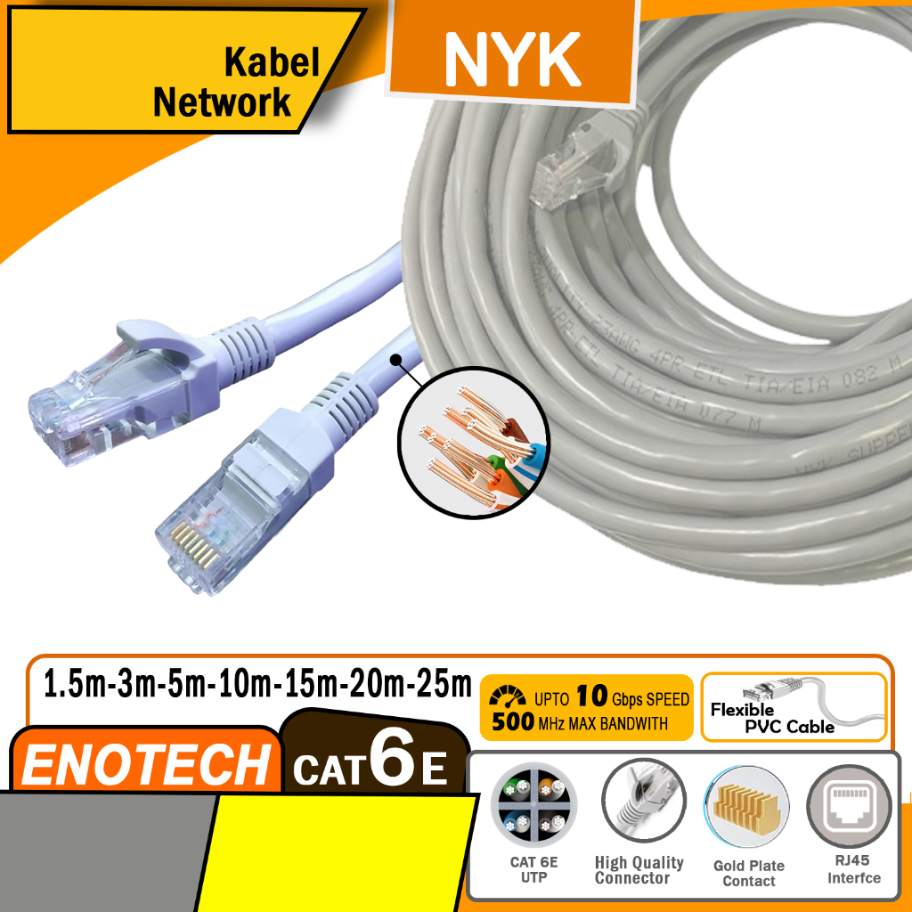 Jual NYK LAN Cable Cat6e Ethernet Network kabel UTP RJ45 1.5M 3M 5M 10M 15M 20M 25M | Shopee ...