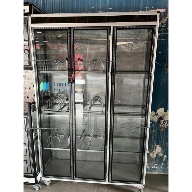 Jual Rak Piring Kaca Hitam Tempahan 3 Pintu Aluminium Hitam | Shopee ...
