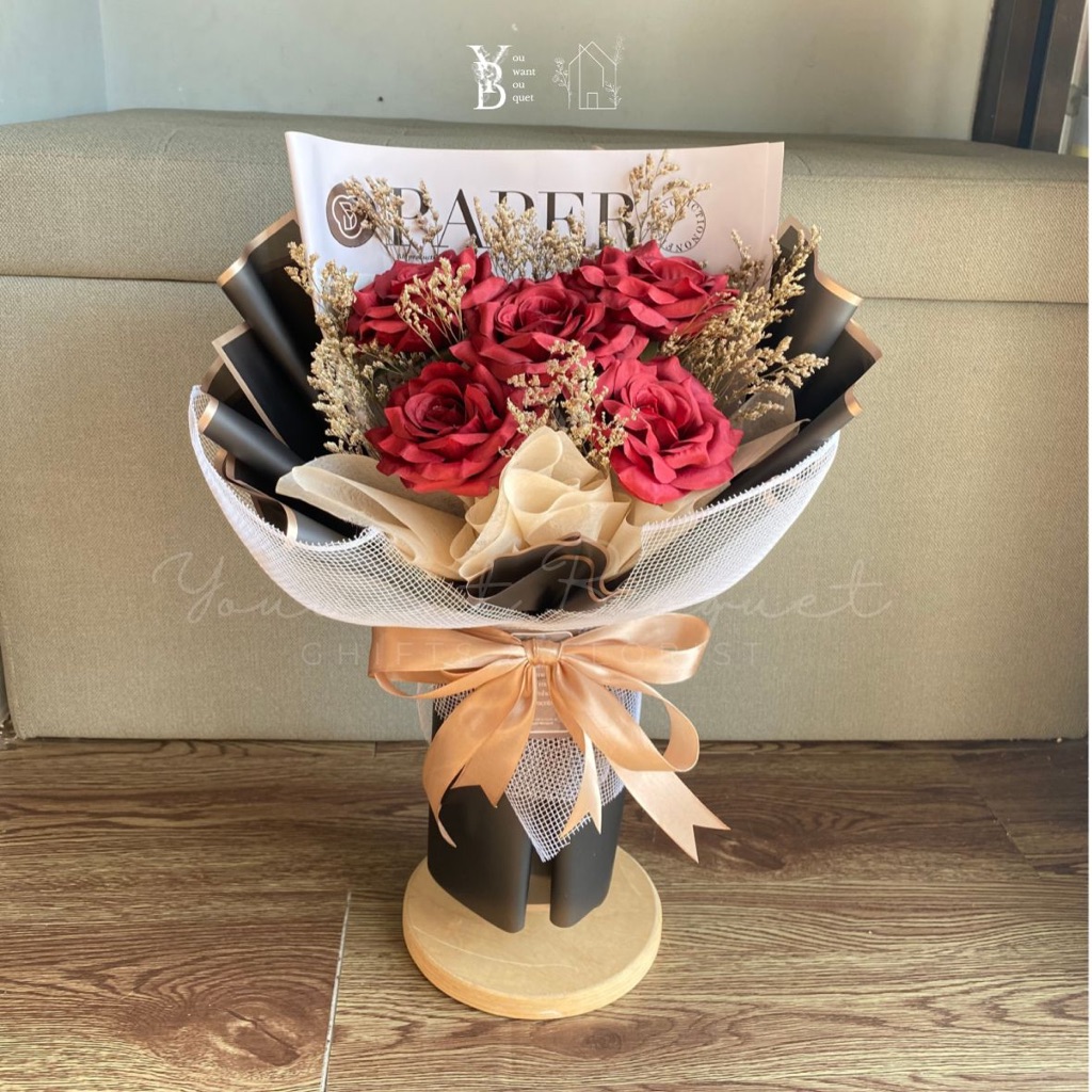 Jual Buket bunga mawar besar premium isi 5 plus kaspea kering free ...