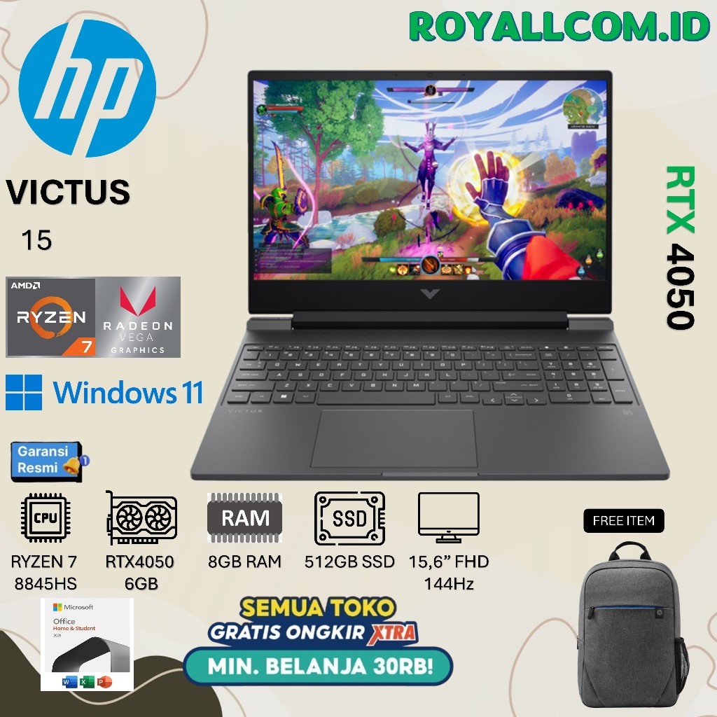 Jual HP VICTUS 15 RYZEN 7 8845HS RTX4050 6GB/ 8GB 512GB W11+OHS ...