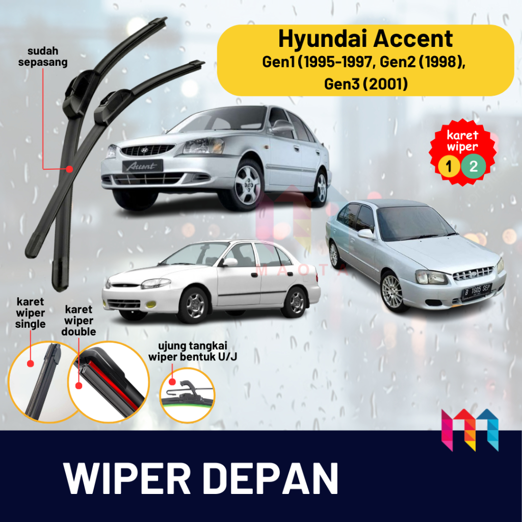 Jual WIPER HYUNDAI ACCENT VERNA 1995-1997 GEN 1, 1998 GEN 2, GEN 3 2001 ...