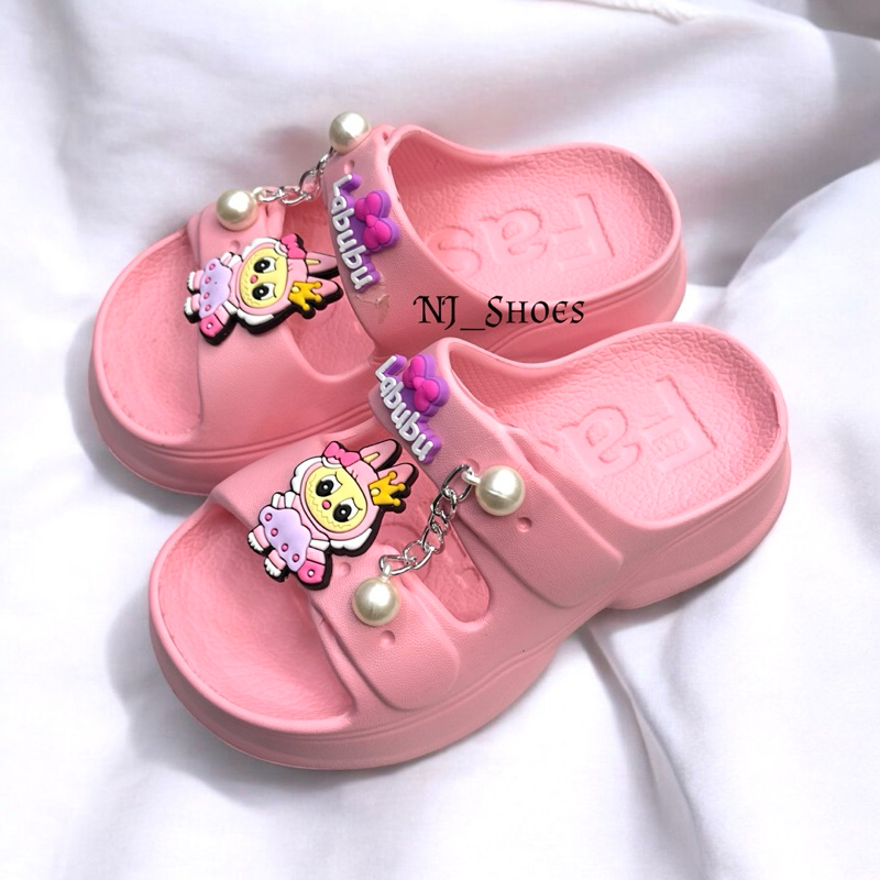 Jual Sandal Anak Perempuan Korean Style Strap Two Rantai Jibbitz Labubu ...