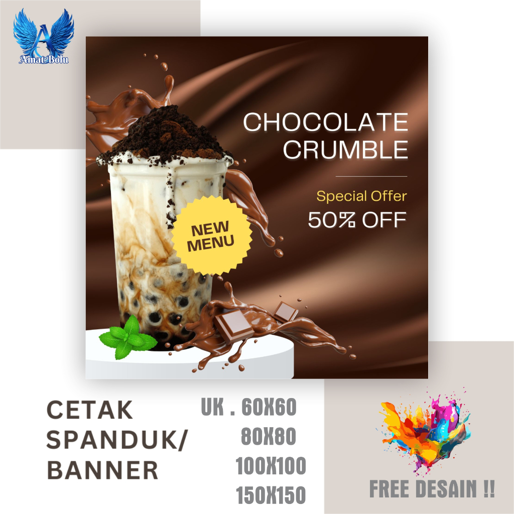 Jual Cetak Spanduk Banner ES COKLAT Ukuran 100X100 cm Bisa Request ...