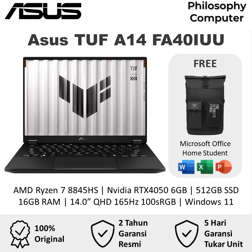 Jual Laptop Gaming Asus TUF A14 FA401UU Ryzen 7 8845HS RTX4050 6GB ...