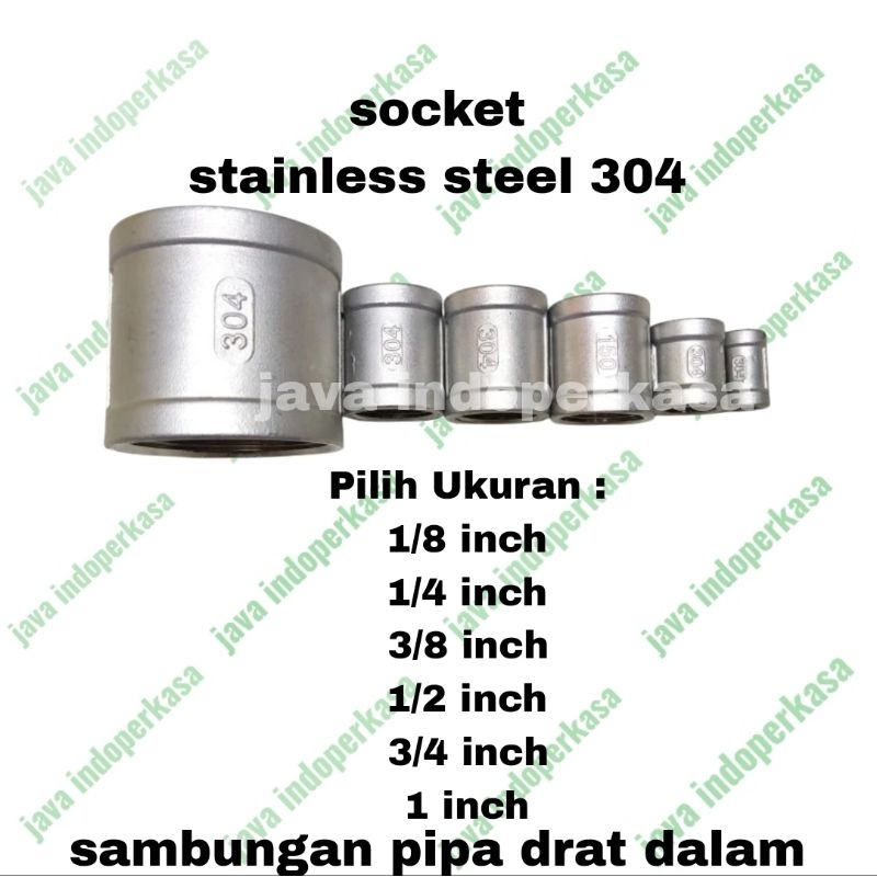 Jual socket sambungan pipa drat dalam stainless steel sus ss 304 ukuran ...