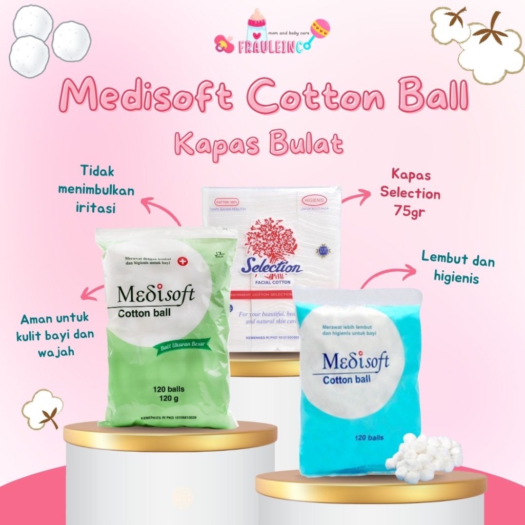 Jual *FRAULEINCO* Medisoft Selection Kapas Bulat/Bola Bayi Cotton Ball ...