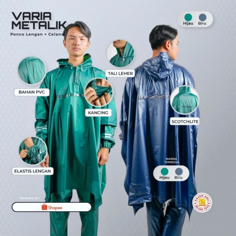Jual Jas Hujan Ponco + Celana Varia Metalic Elephant Brand Poncho Lengan Setelan Dewasa Termurah ...