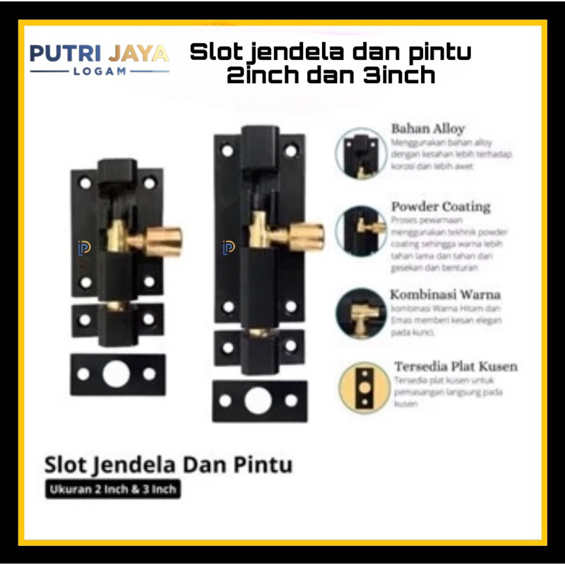 Jual Grendel Slot Jendela Dan Pintu Hitam - Ukuran 2 inch 3 Pengunci ...
