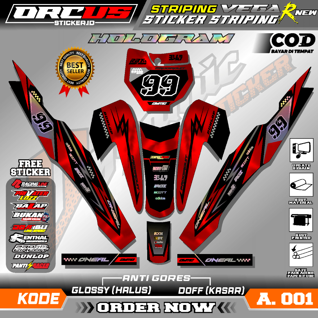 Jual (COD) STICKER STRIPING VEGA R NEW MOTOR RBT BEBEK MODIF SUPERMOTO ...