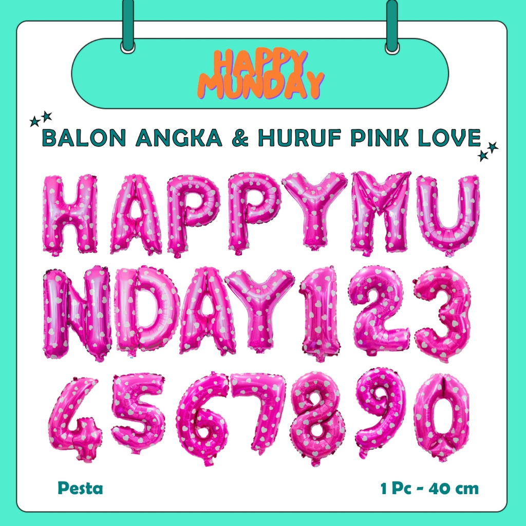 Jual Happymunday Balon Foil Huruf Angka Pink Love 40cm SATUAN | Shopee ...