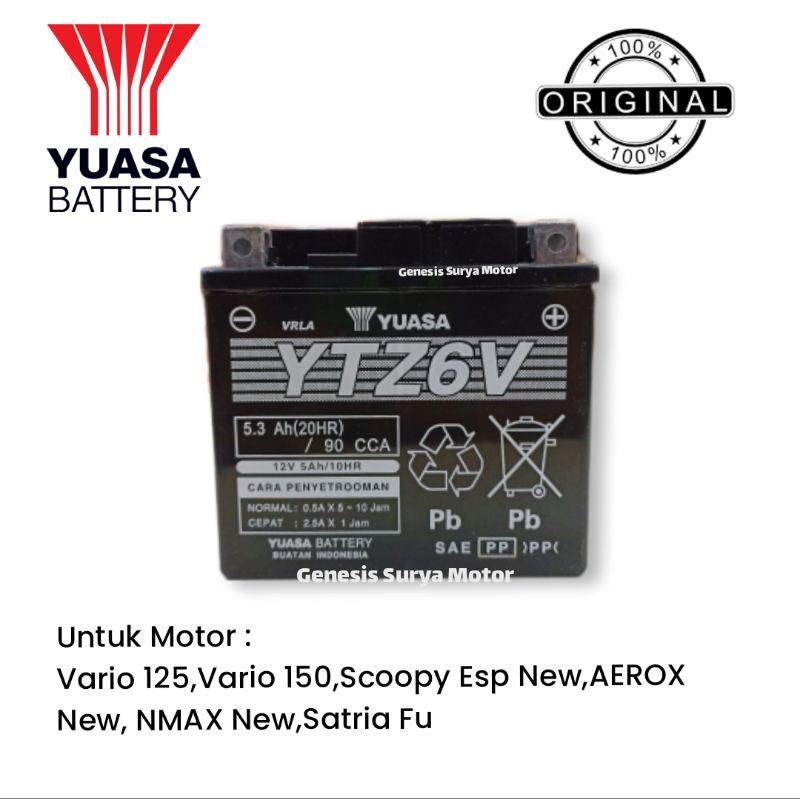 Jual Aki YUASA YTZ-6V 12v5ah Vario 125 Beat New Supra GTR Scoopy ...