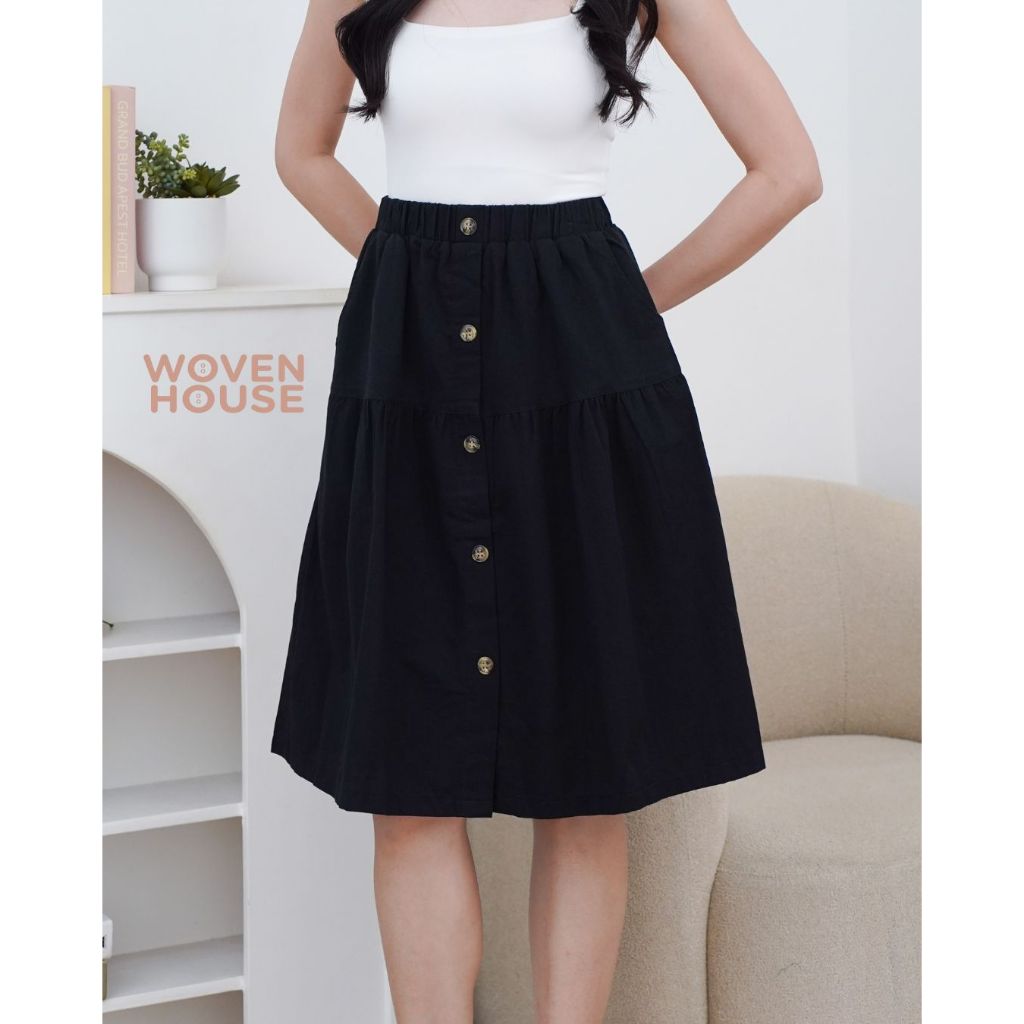 Jual Gempi Skirt Linen - Rok Wanita Midi Variasi Kancing | Shopee Indonesia