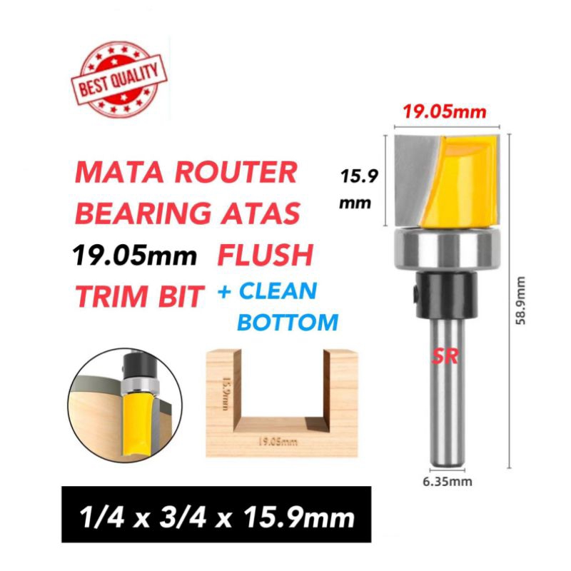 Jual Mata Router/ Profil 19mm × 15.9mm Cleaning Bottom Bits With ...