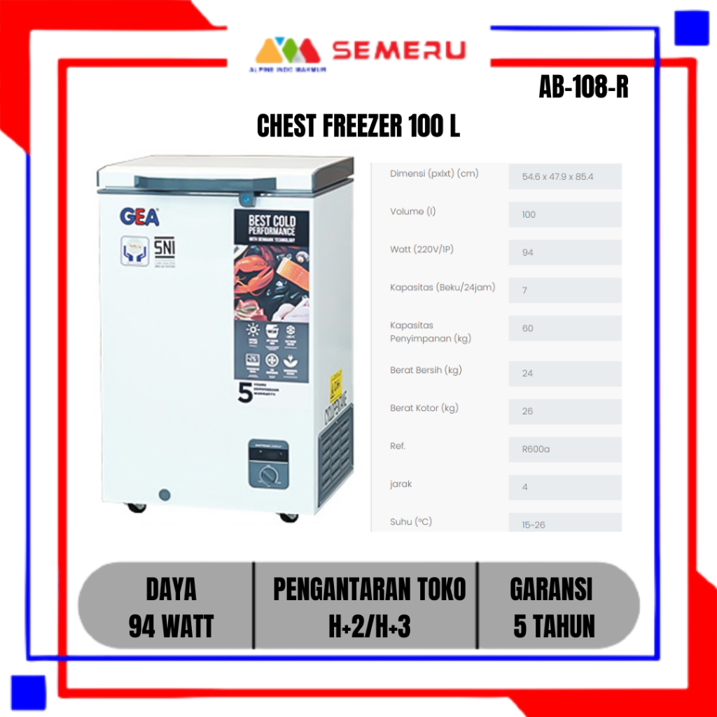 Jual GEA CHEST FREEZER 100 L AB-108-R WATT 94 FREE PENGANTARAN KHUSUS MAKASSAR | Shopee Indonesia