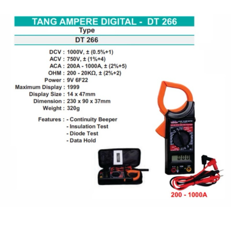 Jual Tang Ampere Digital Clamp Meter DT266 Multimeter Wipro DT 266 ...