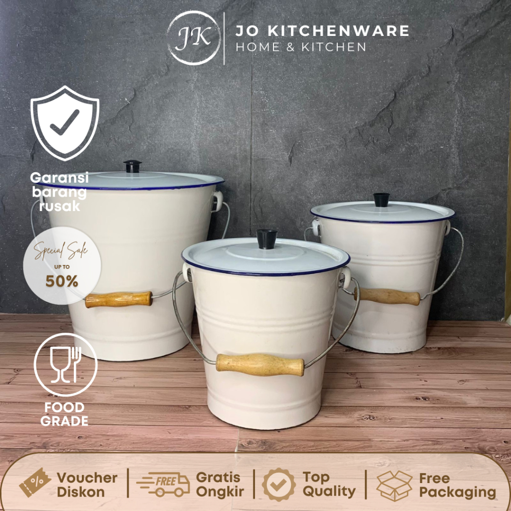 Jual Timba + Tutup Enamel Super Tebal serbaguna 20CM 22CM 28CM | Shopee Indonesia