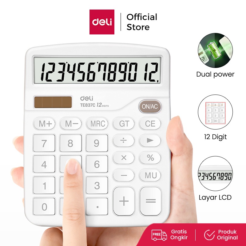 Jual Deli Desktop Calculator / Kalkulator Meja 12 Digit Dual Power Layar LCD TE837C | Shopee ...