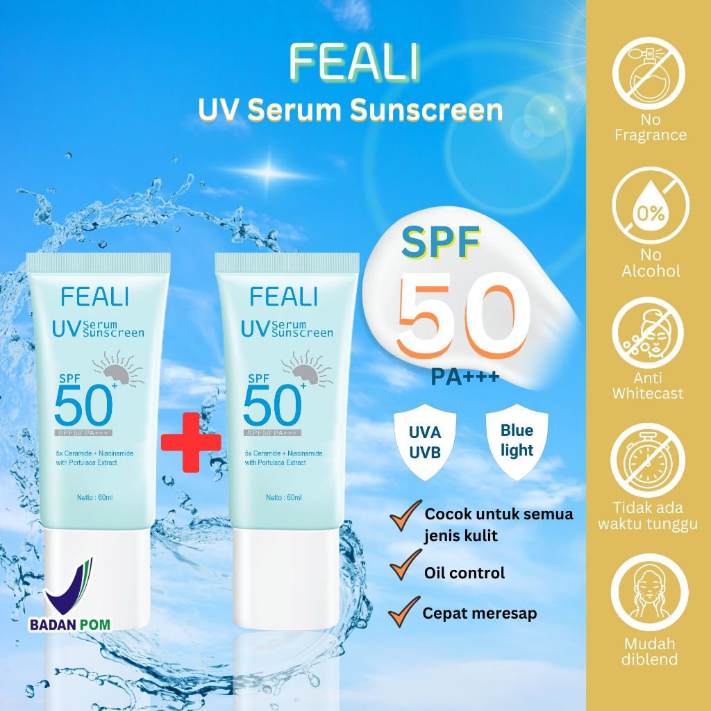 Jual FEALI Serum Sunscreen SPF 50 + PA+++ Skincare Sunblock 60ml Untuk ...