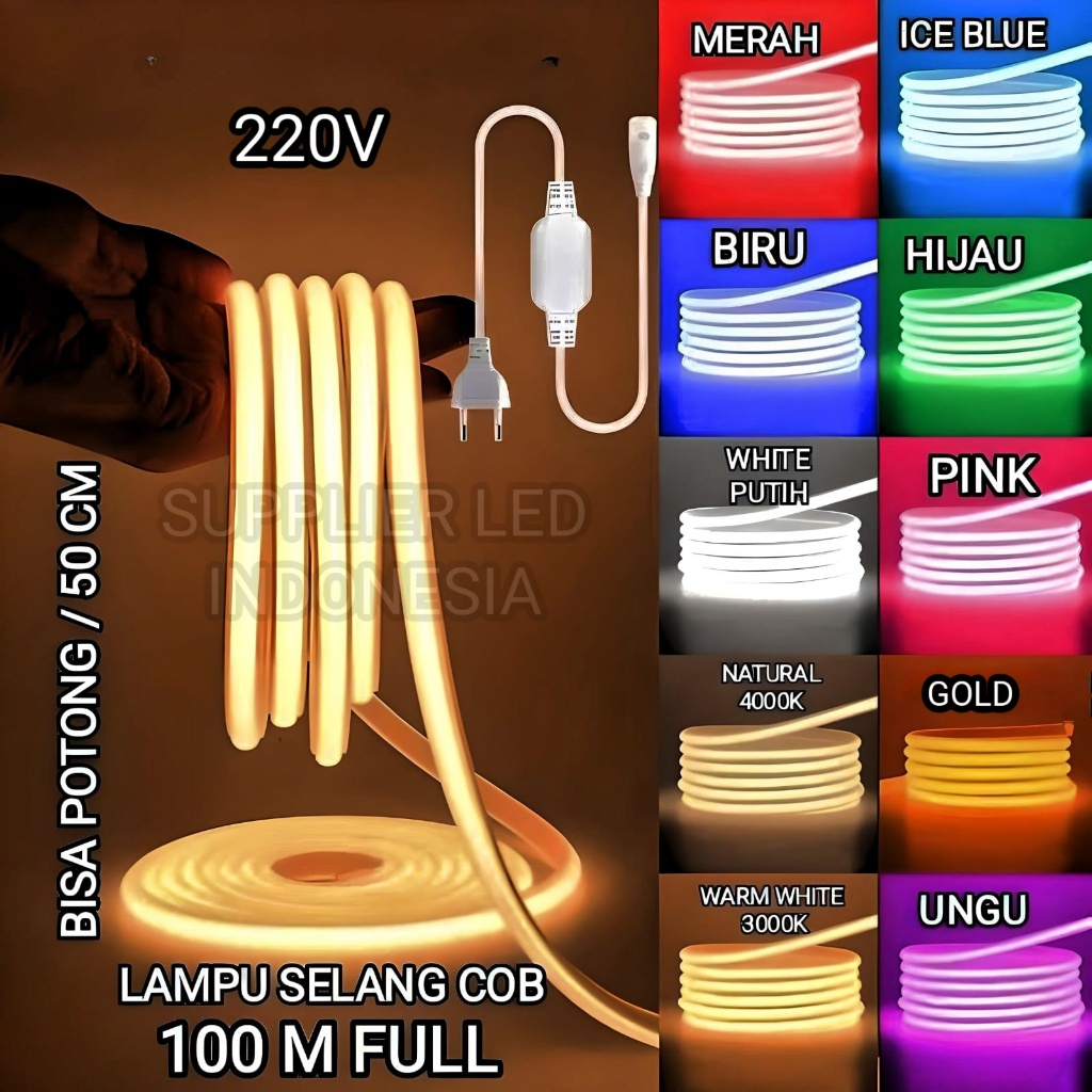 Jual LED SELANG COB 220V IP65 100M /ROLL IP 65 100 METER 14 Watt /m ...