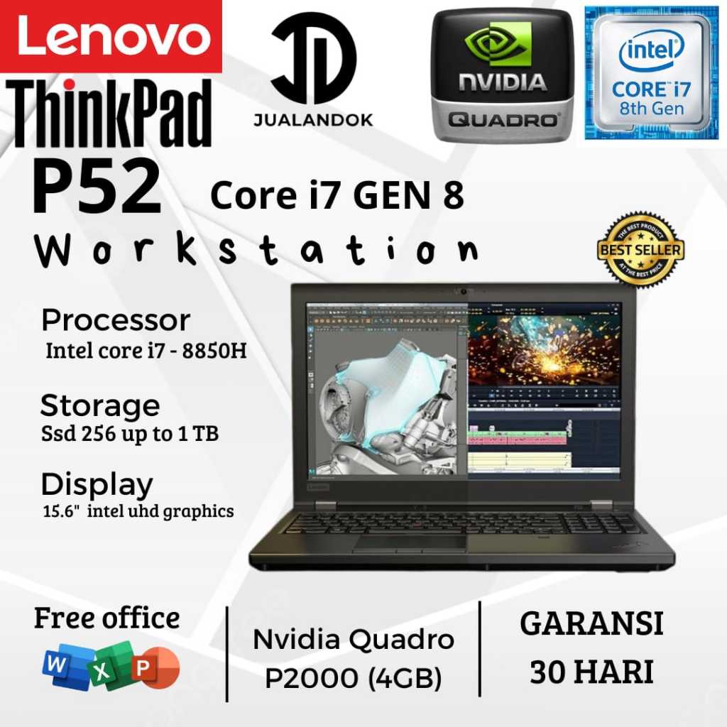 Jual Laptop Lenovo ThinkPad P52 WorkStation Core i7 Gen 8 - RAM 32GB ...