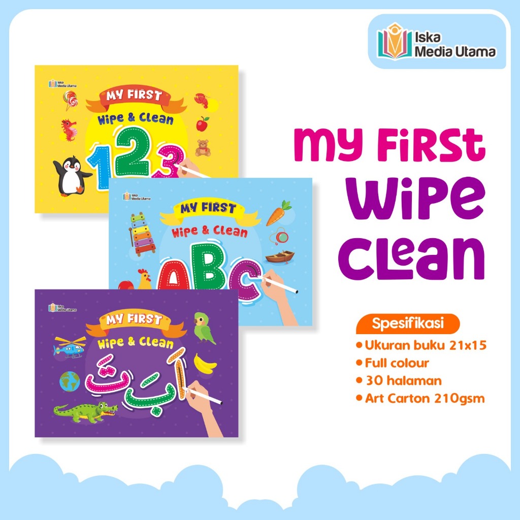 Jual Iska Media Utama My First Wipe & Clean ABC 123 ABATA Huruf, Angka ...