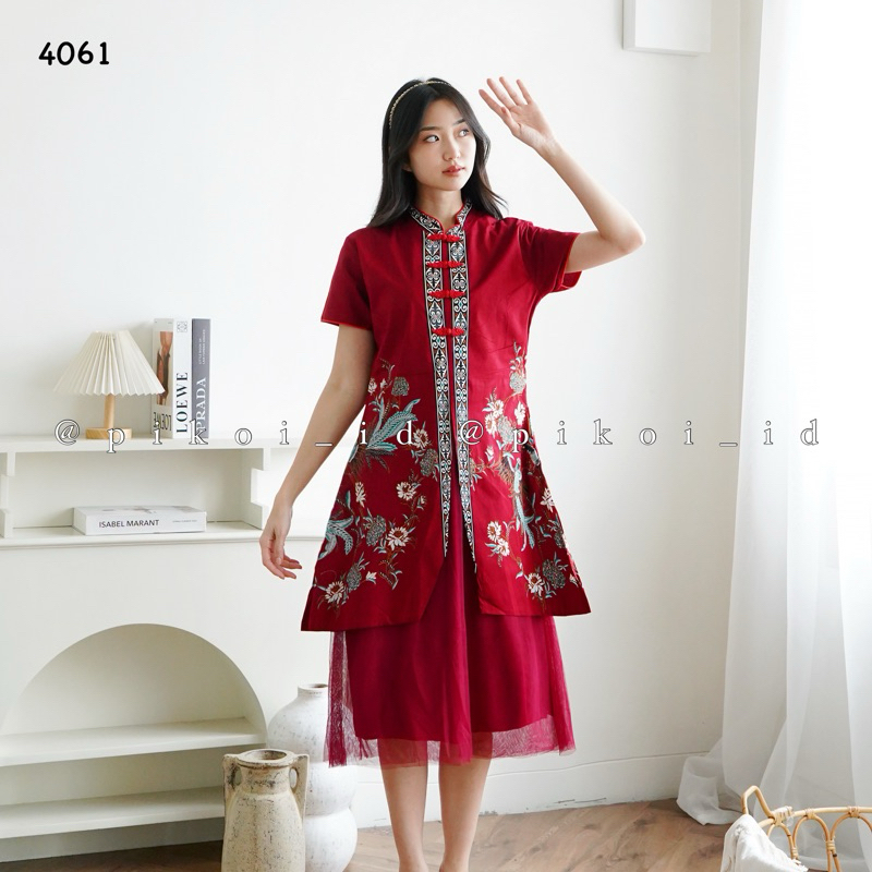 Jual Cheongsam dress merah pita shanghai / dress cheongsam merah batik ...