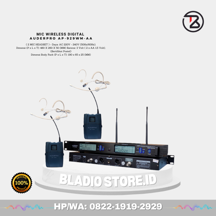Jual Microphone Wireless Digital AUDERPRO AP-929WM-AA 2 Mic Headset ...