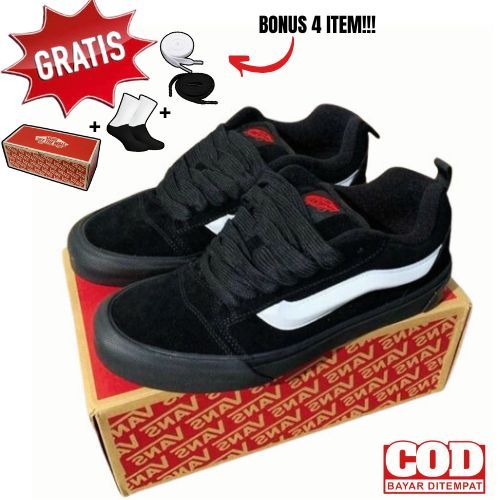Jual Sepatu Sneakers Gemuk Knu Skool Black and White Sneakers for Men ...