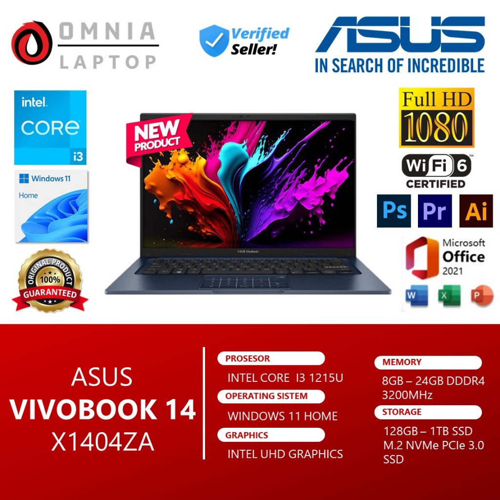 Jual Laptop Asus Vivobook 14 X1404ZA Intel Core i3 1215U RAM 24GB 1TB SSD FHD IPS Windows 11 ...