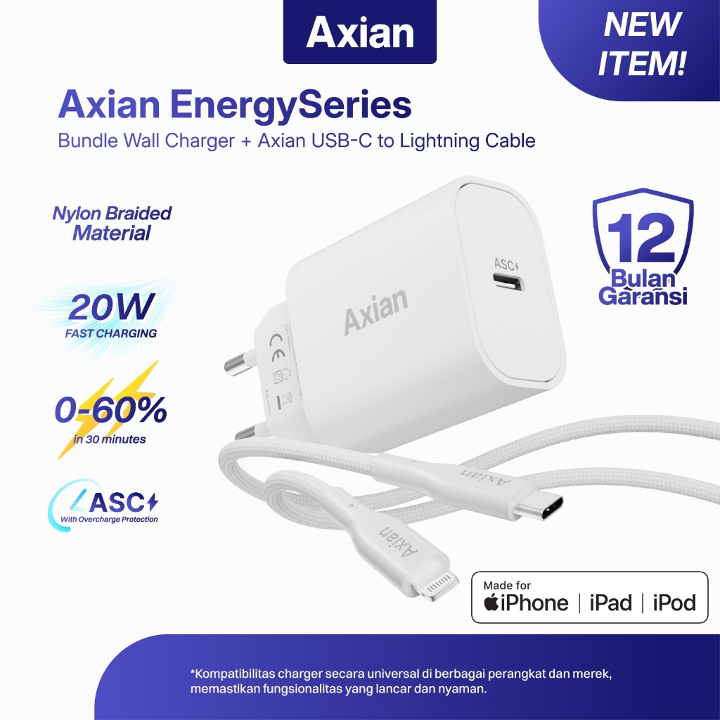 Jual AXIAN Charger iPhone MFi USB C to Lightning 20W Adaptor Kabel 11 ...
