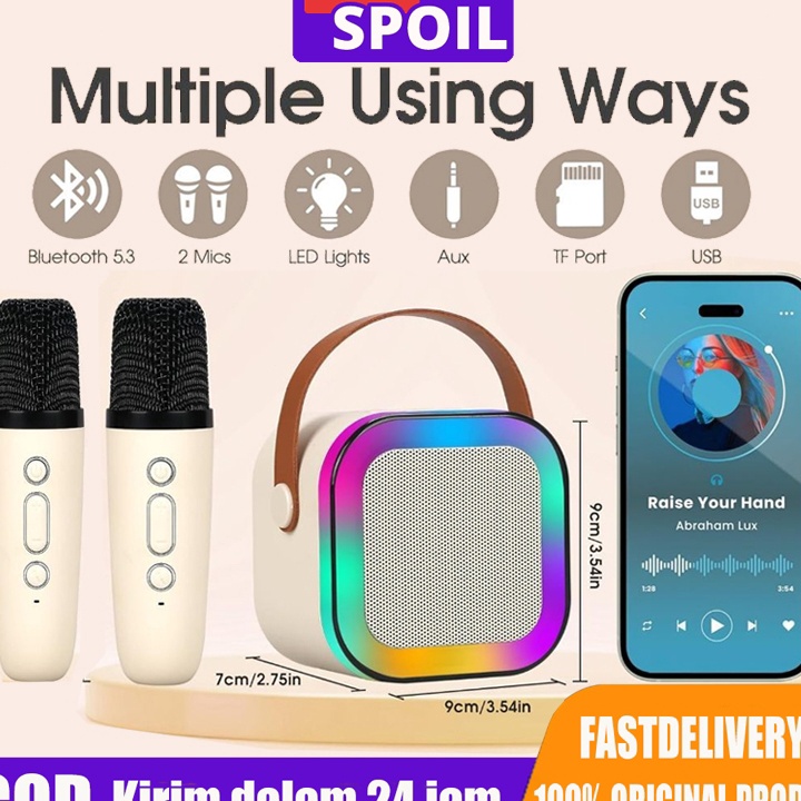 Jual Mini Bluetooth Speaker Karaoke 2Mic 1 Set Portable Wireless RGB ...