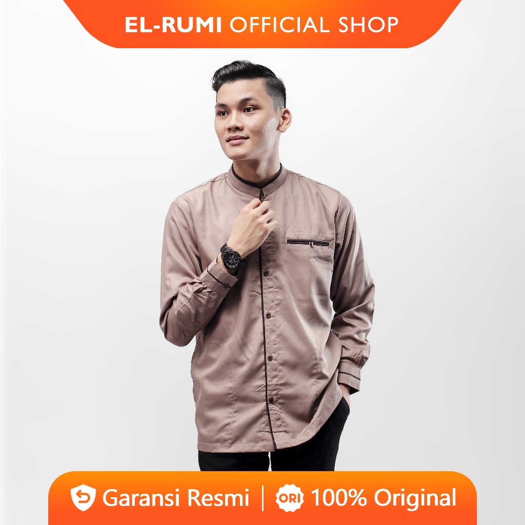 Jual Baju Koko Pria Lengan Panjang Original El Rumi Motif Lc Warna Coklat | Shopee Indonesia