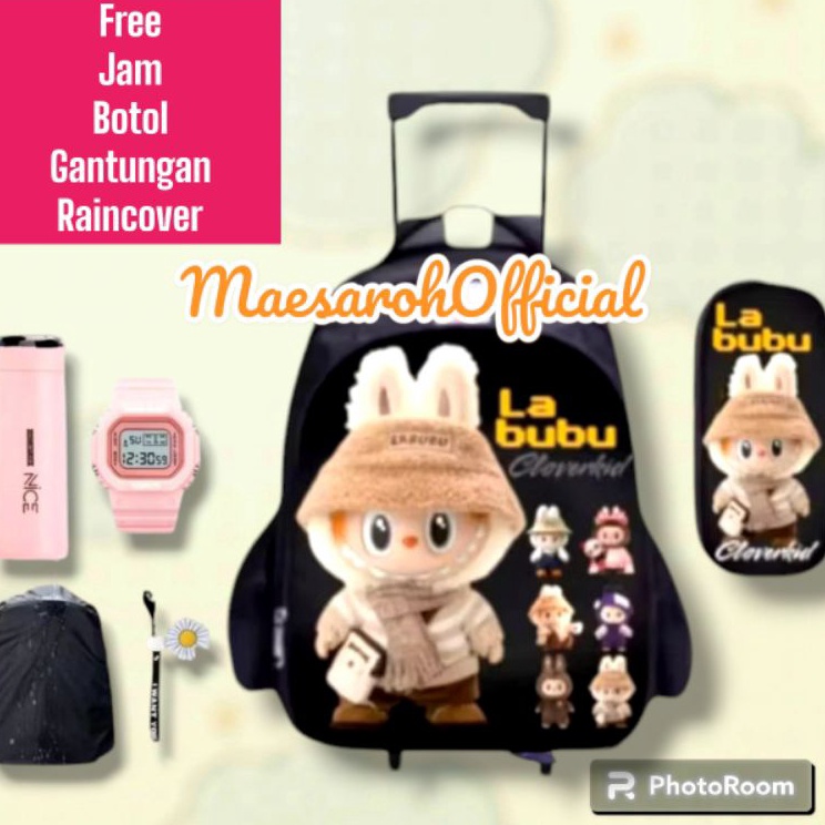 Jual VIRAL LABUBU Tas Troli Tas Dorong Anak Perempuan Sekolah Dasar Karakter Labubu Murah ...