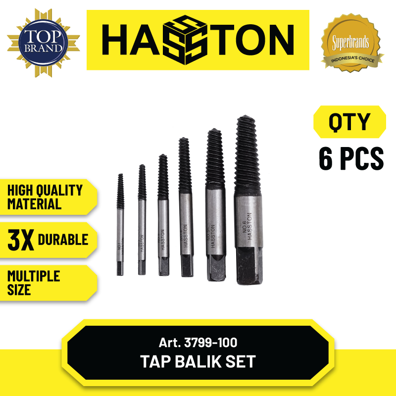 Jual Hasston Tap Balik 6Pcs / Pembuka Baut Patah / Screw Extractor ...