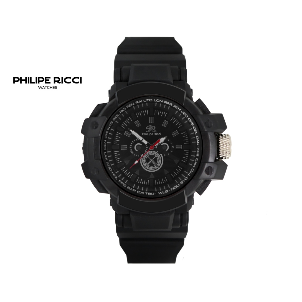 Jual PhiLipe Ricci Jam Tangan Pria Analog Karet Sport Terbaru Hitam ...