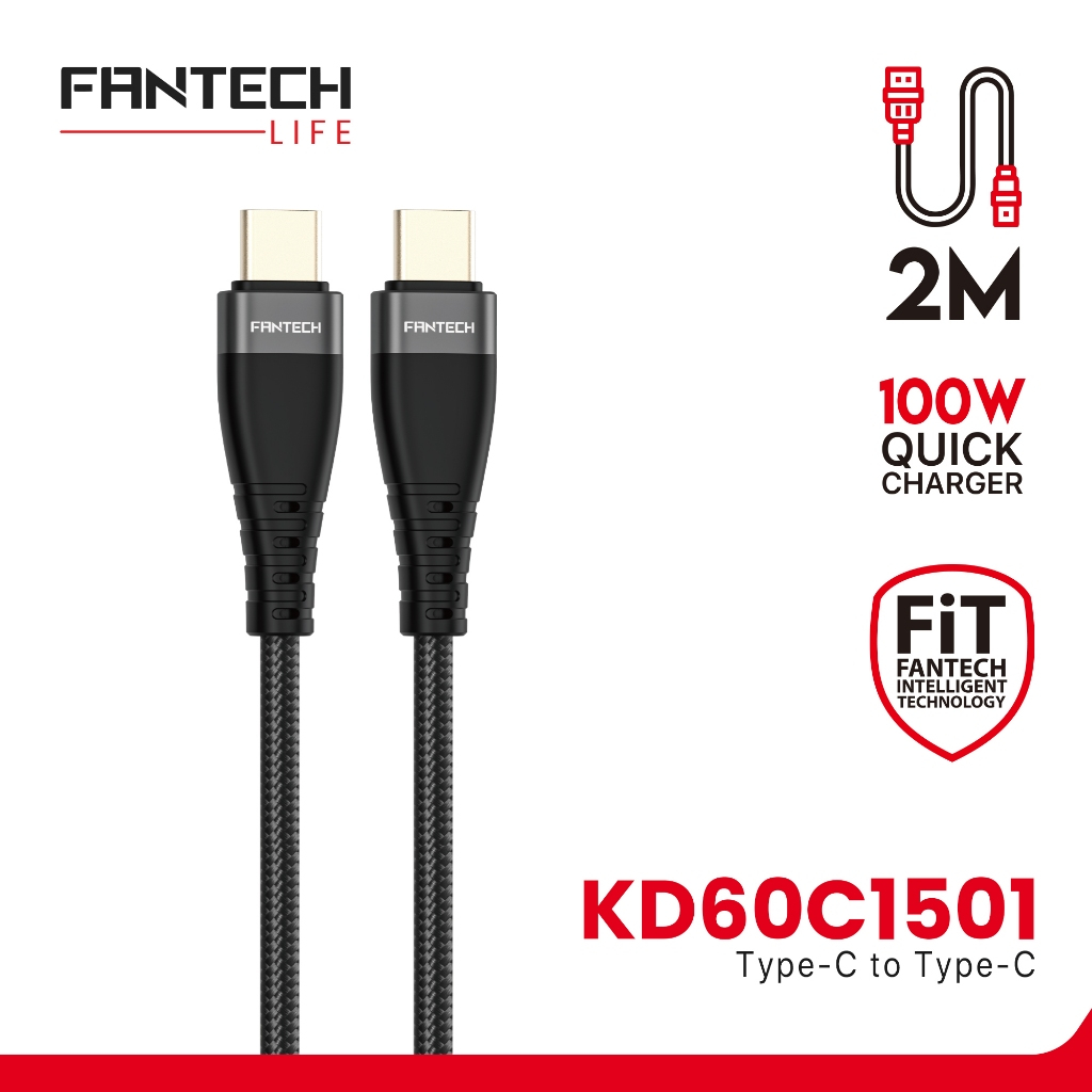 Jual FANTECH Kabel Data Fast Charging Type C 100W - Kabel Charger Type C 150CM - KD60 | Shopee ...