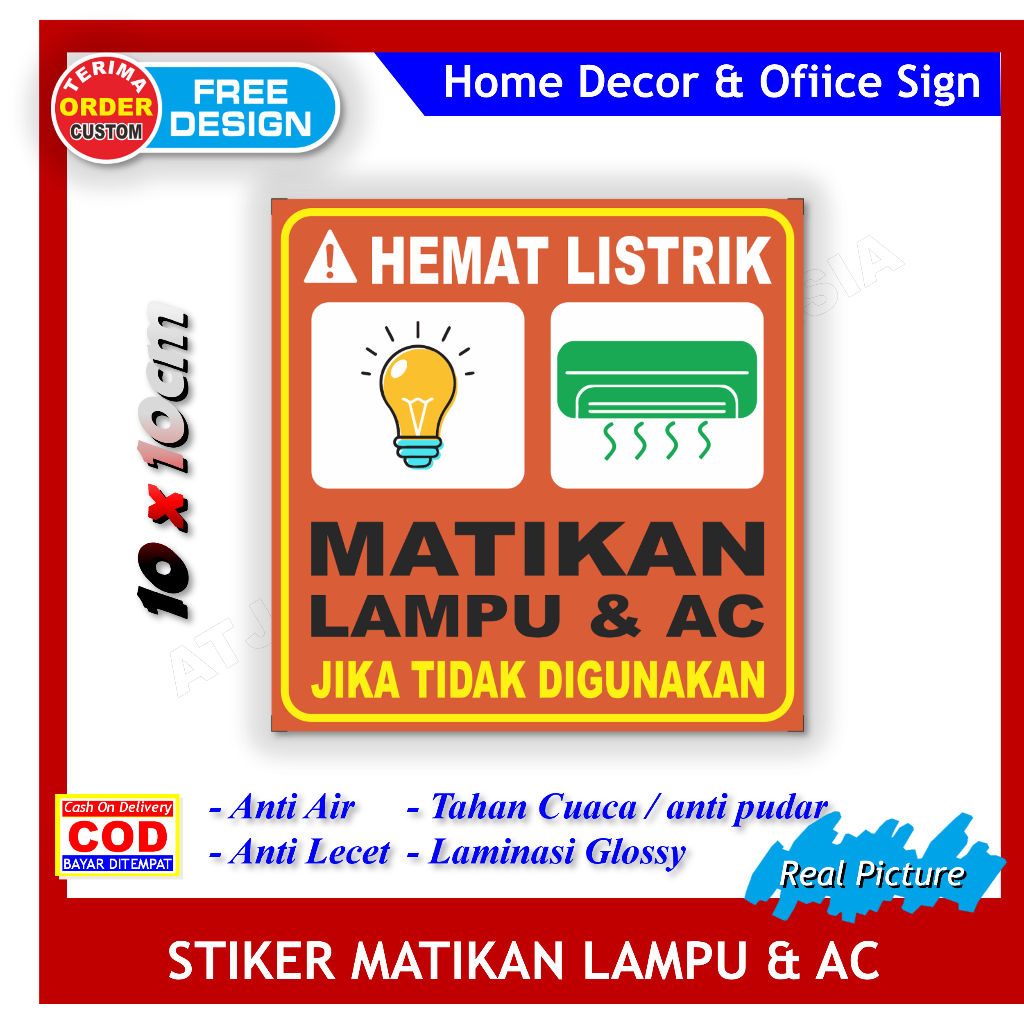 Jual Stiker matikan lampu dan AC jika tidak digunakan sticker himbauan ...