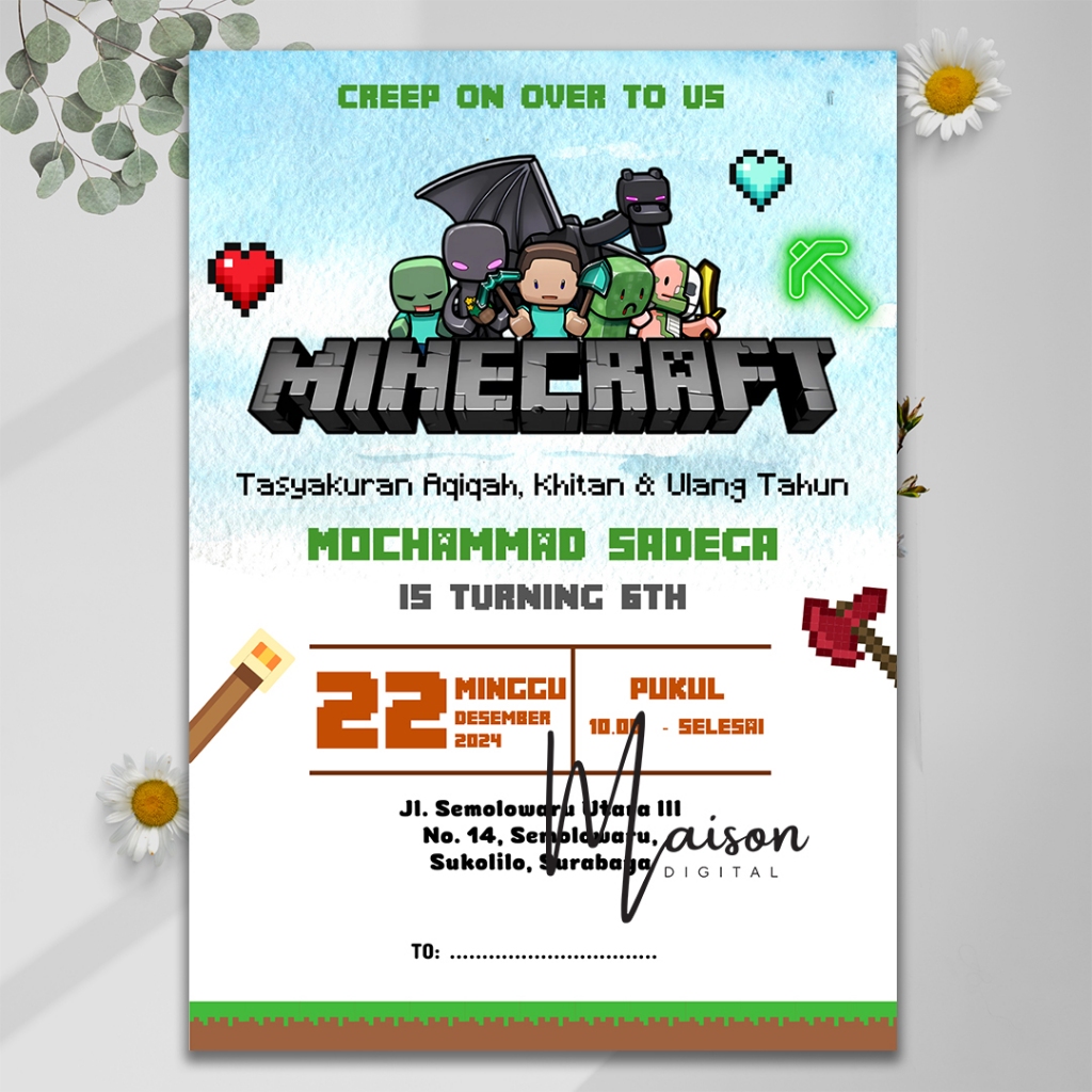 Jual 20 Pcs Undangan Ulang Tahun Minecraft + Plastik OPP - Undangan ...