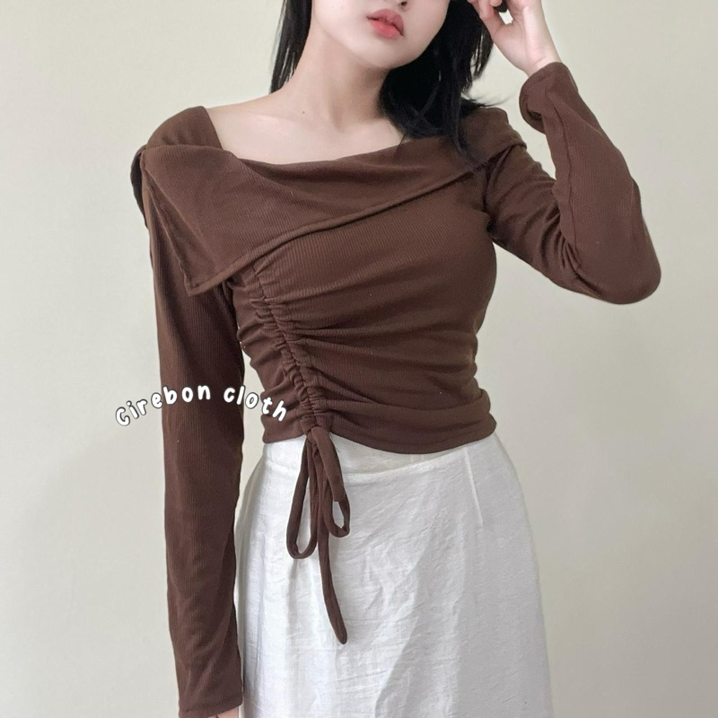Jual KIYANA Cirebon Cloth - Joy Top / Long Sleeve Knit Top / Atasan Serut Wanita / Atasan Knit ...