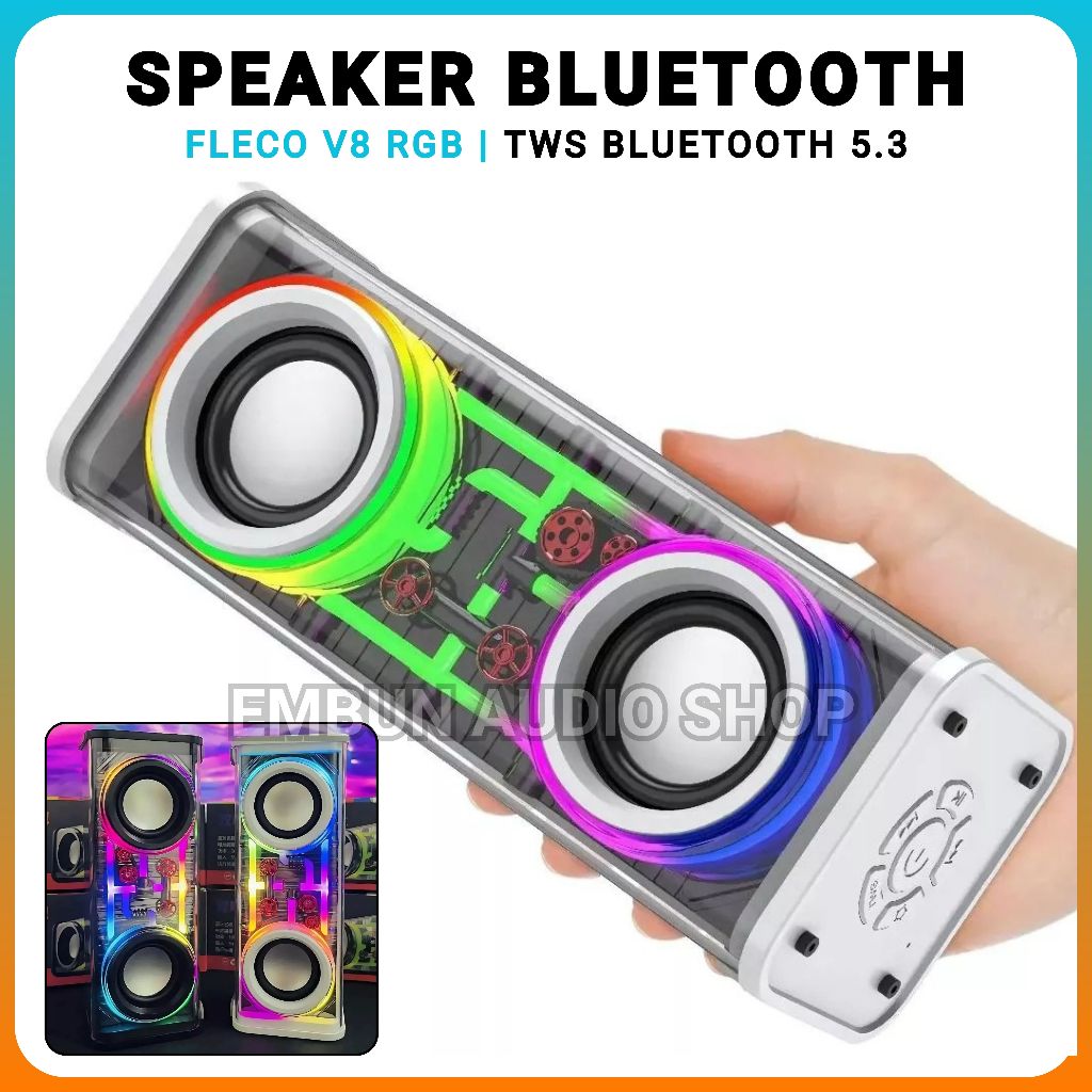 Jual Speaker Bluetooth V8 RGB Light Mecha Mode Transparant TWS Double ...