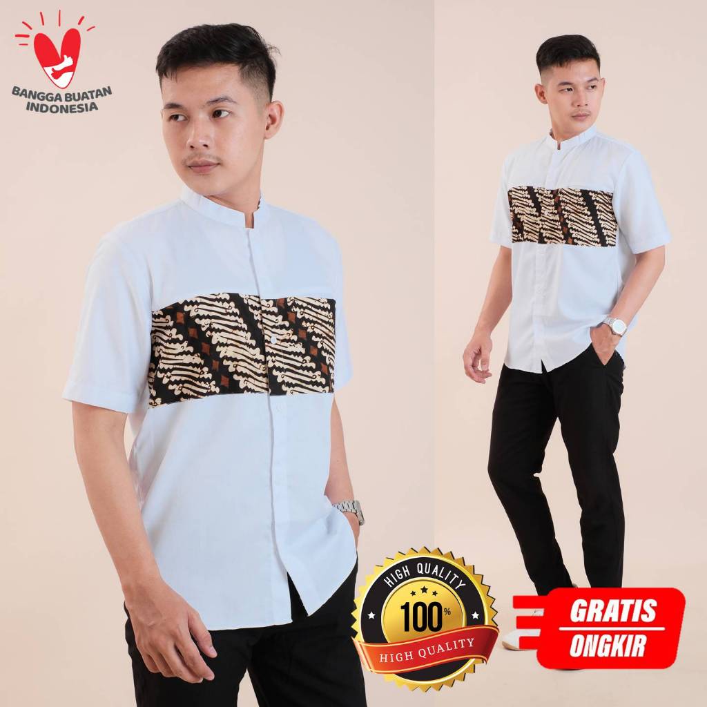 Jual Kemeja Koko Putih Motif Batik Lengan Pendek S Moslem Wear Safi ...