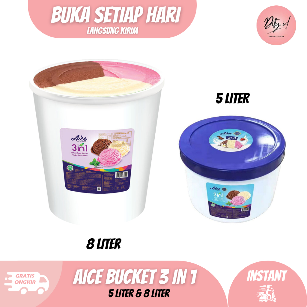 Jual AICE Ice Cream Bucket 8 Liter - 3 in 1 Coklat Vanilla Strawberry - (Es Krim Ember) | Shopee ...