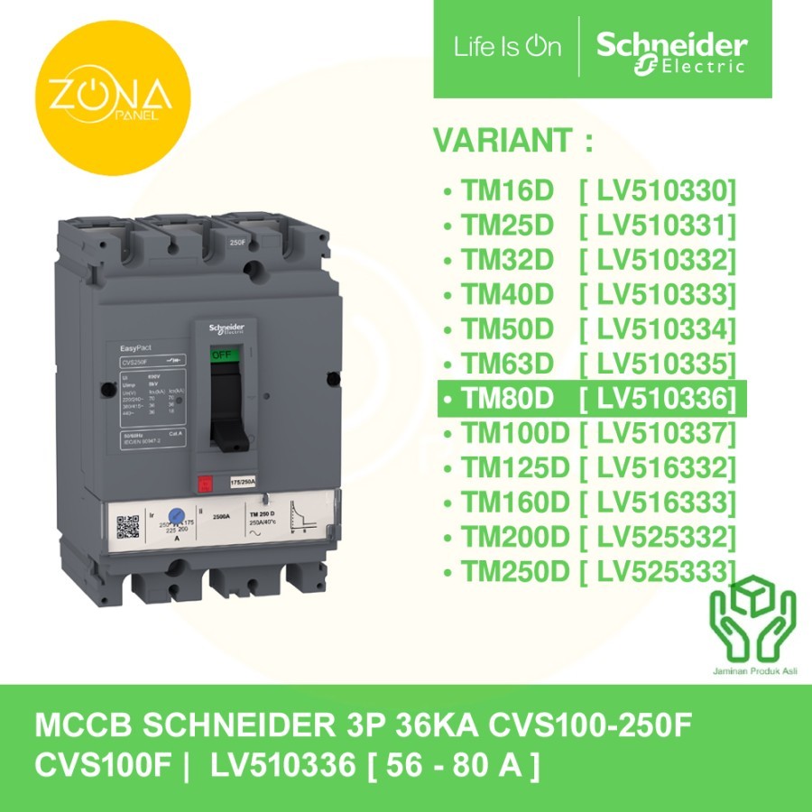 Jual MCCB SCHNEIDER EASYPACT CVS100F 3P 80A 36KA TMD TM80D LV510336 | Shopee Indonesia