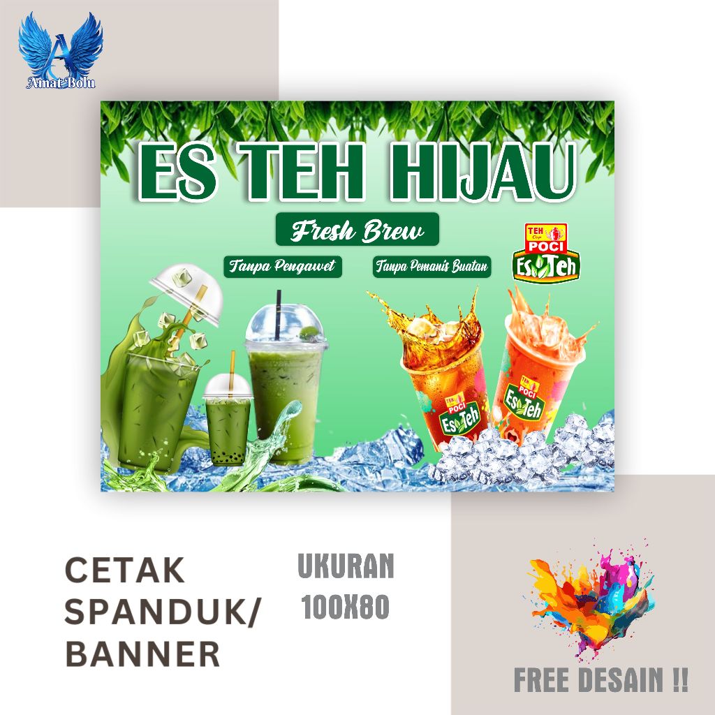 Jual Cetak Spanduk Cetak Banner ES TEH HIJAU & TEH POCI Ukuran 100X80 ...