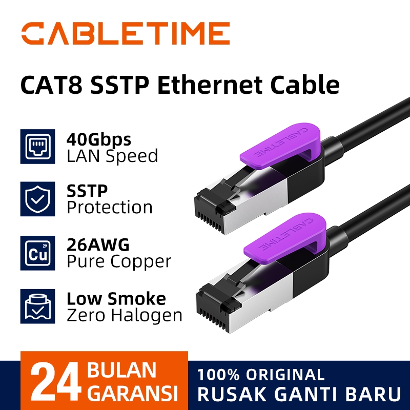 Jual CABLETIME Kabel LAN Cat 8 RJ45 Ethernet Ultra-Fast 40Gbps Round ...