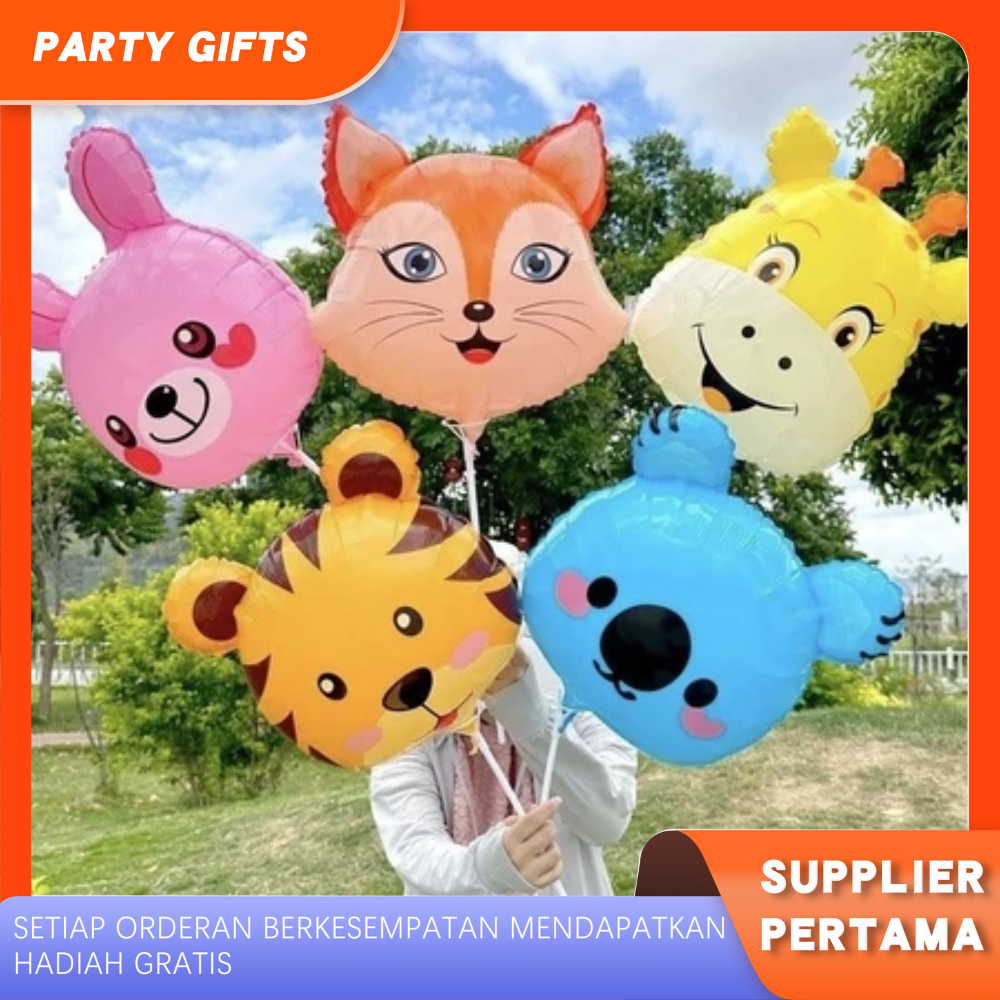 Jual PARTYGIFTS 18 Inch Balon Foil Bulat Animal Balon Foil Cute Face ...